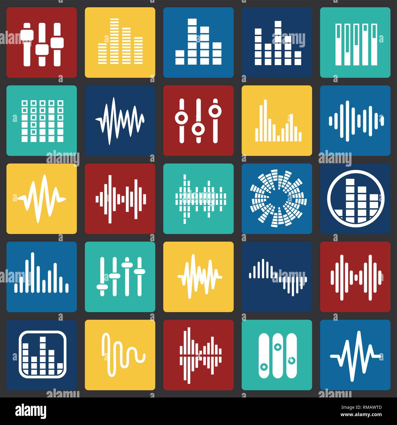 Equalizer icons set on color squares background for graphic and web ...