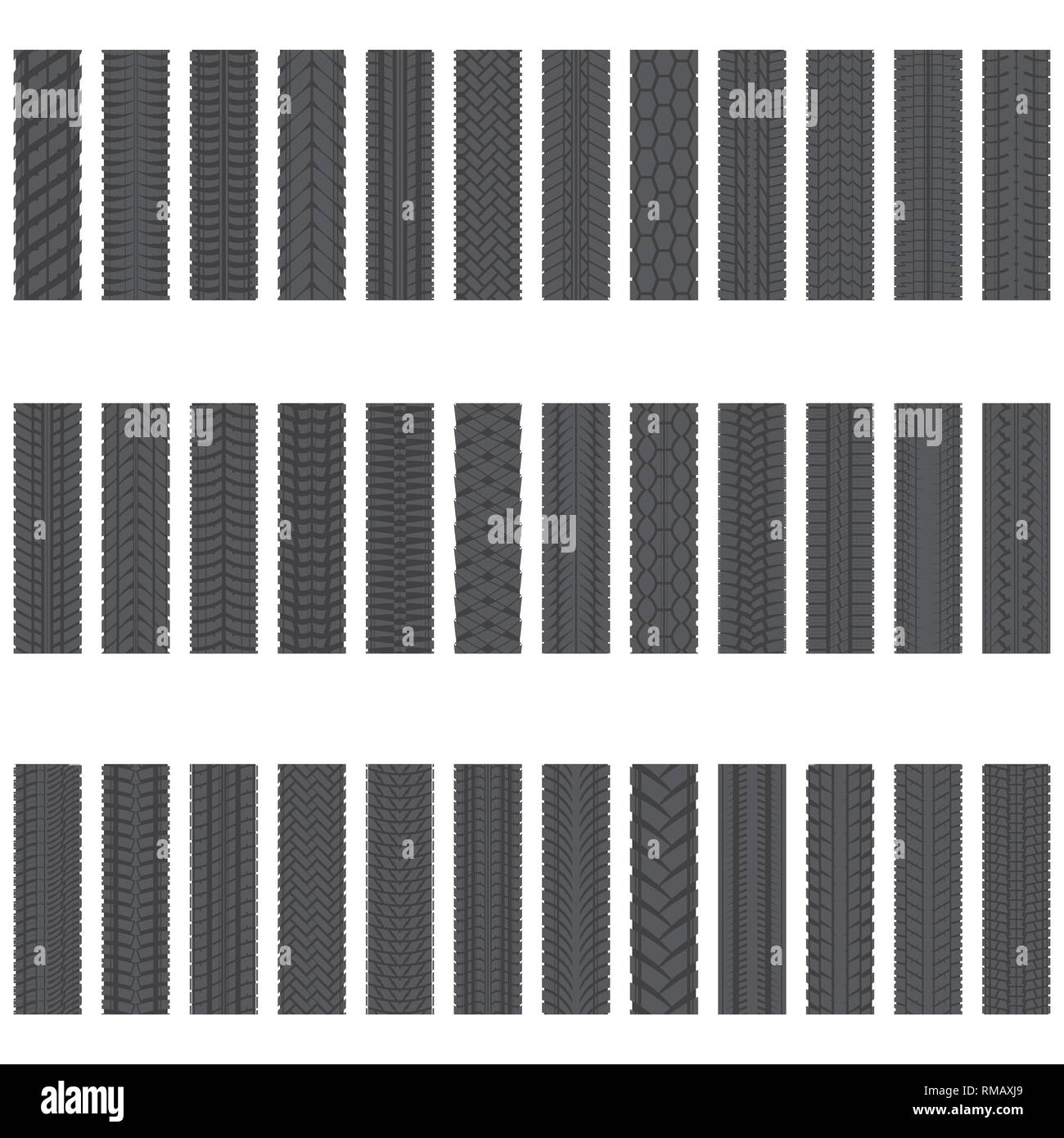 Set of gray tire track silhouettes isolated on white background Stock ...