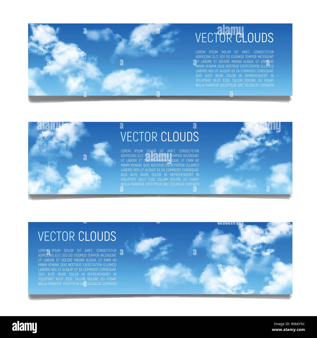 Set of vector banners with blue sky and realistic clouds Stock Vector ...