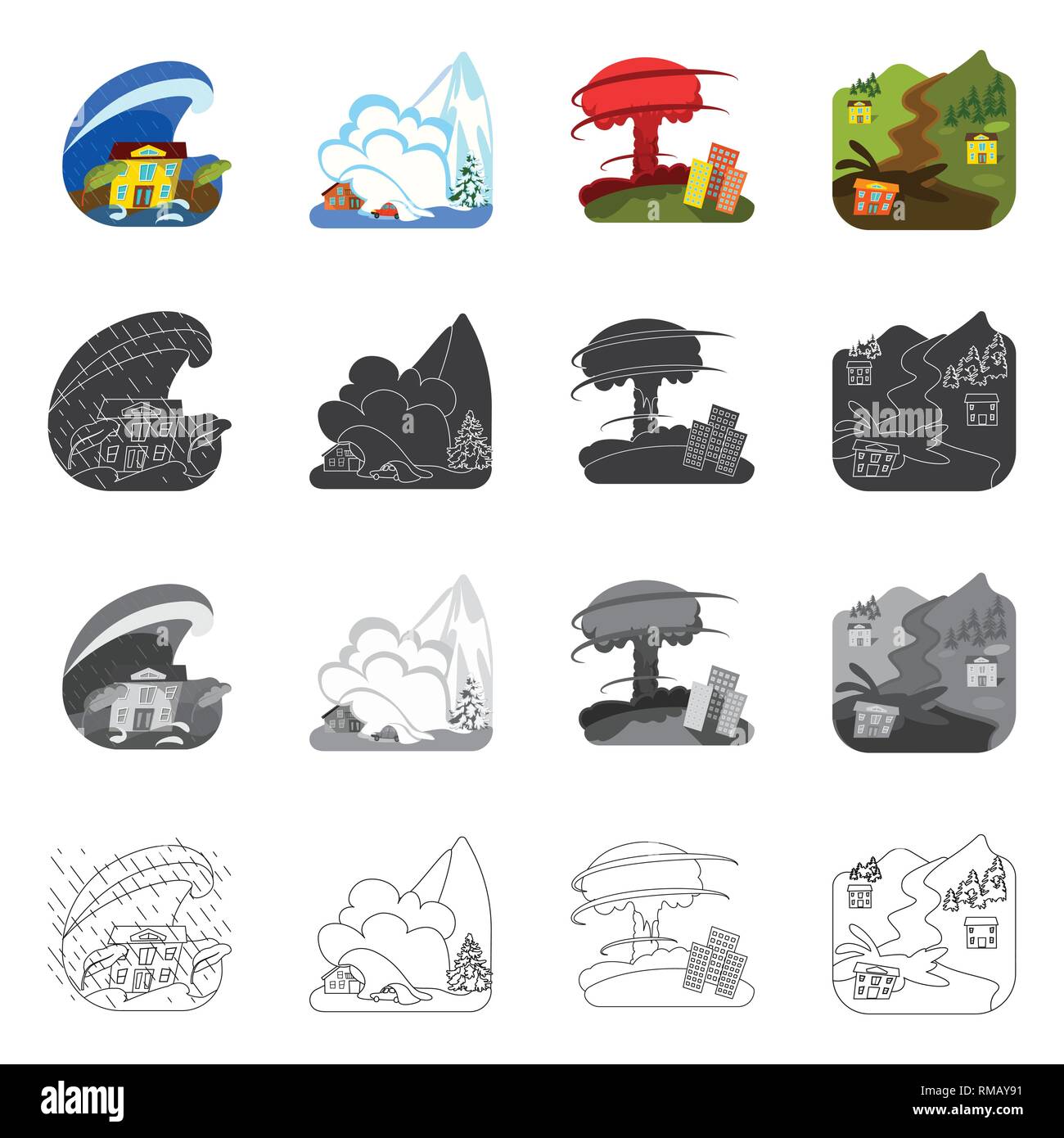 Vector illustration of weather and distress icon. Set of weather and ...