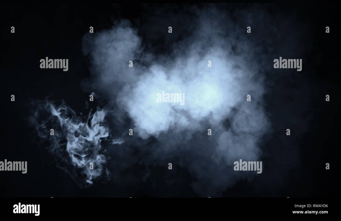 Blue abstract smoke misty fog on isolated black background. Texture ...