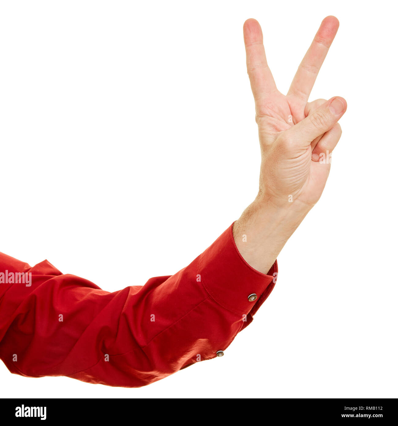 Man shows victory sign with his fingers as victory symbol Stock Photo ...