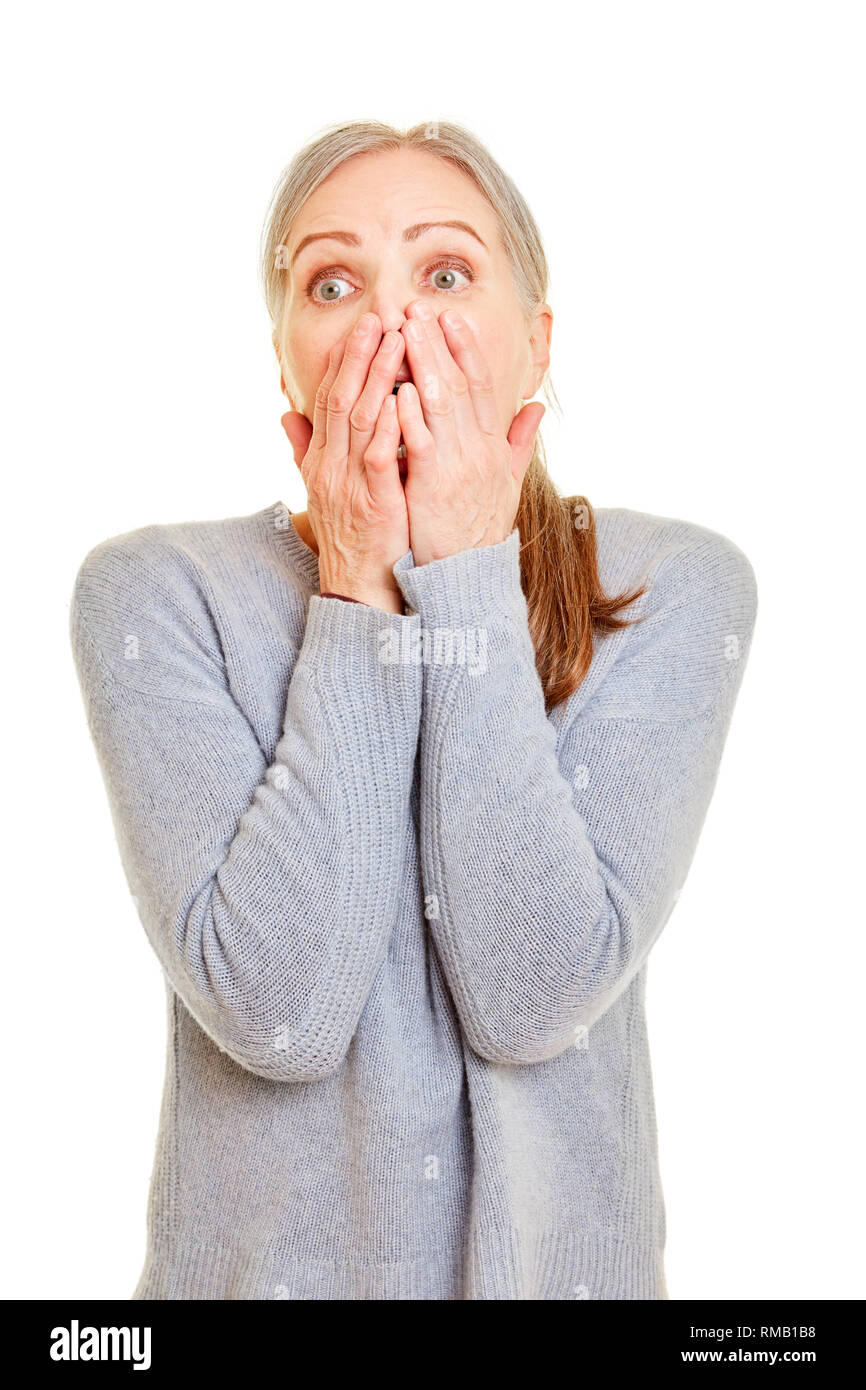 Woman hand over mouth and shock hi-res stock photography and images - Alamy