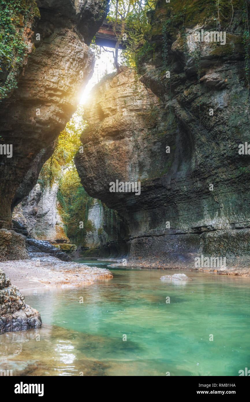Scenic Martvili canyon on the Abasha river, natural landmark of Georgia ...