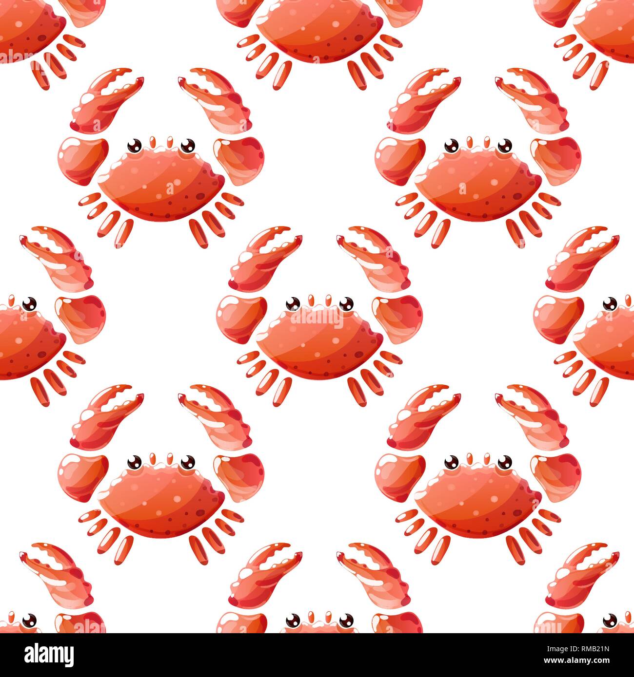 Seamless pattern with cute cartoon crabs on white background. Vector ...