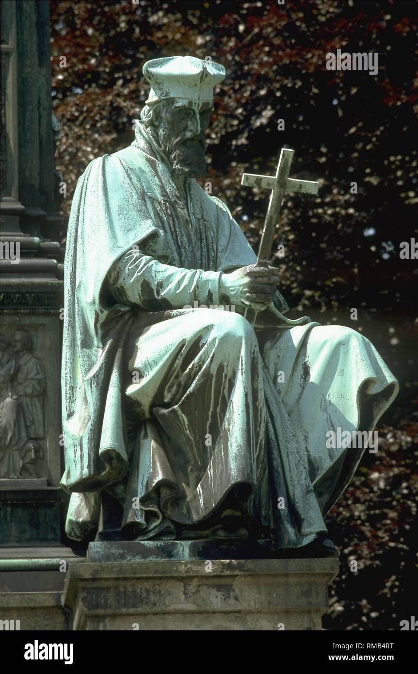 Bronze sculpture of the Czech reformer Jan Hus (around 1370-1415), part ...