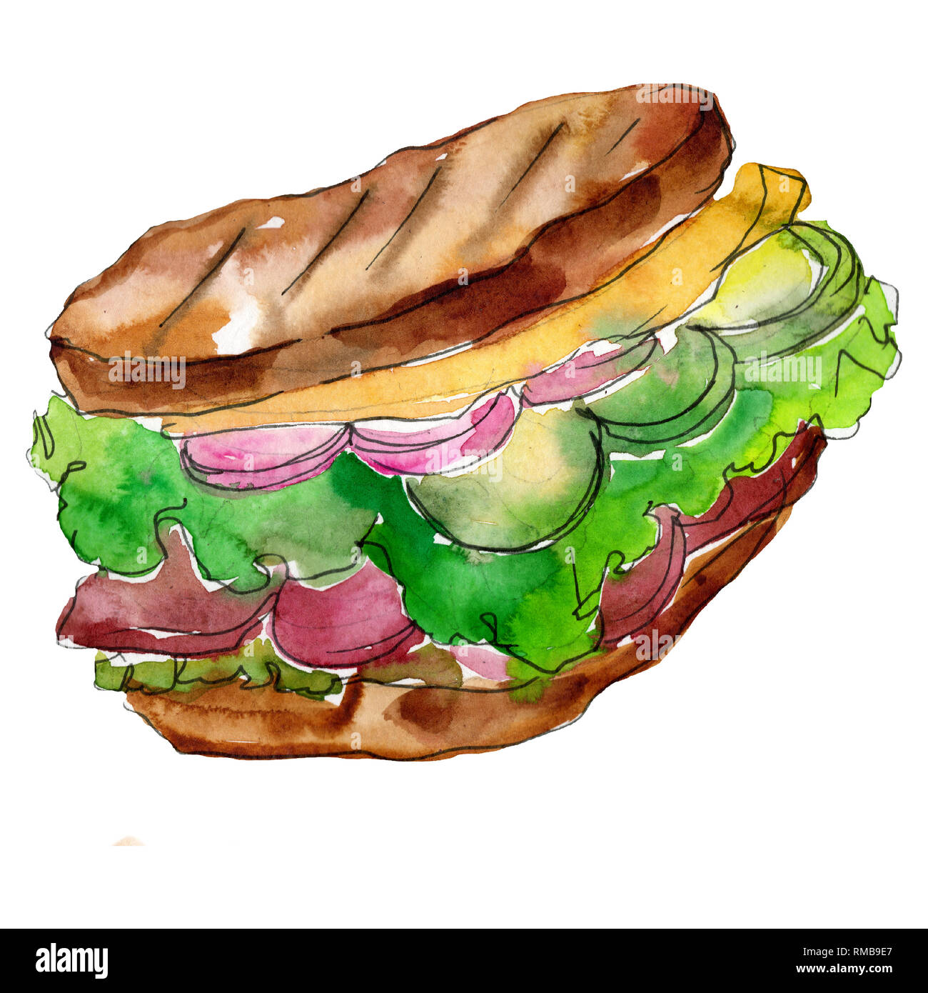 Sandwich with vegetables in a watercolor style isolated. Watercolour ...