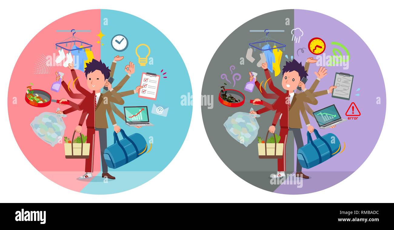 A set of school boy in sportswear who perform multitasking in offices ...