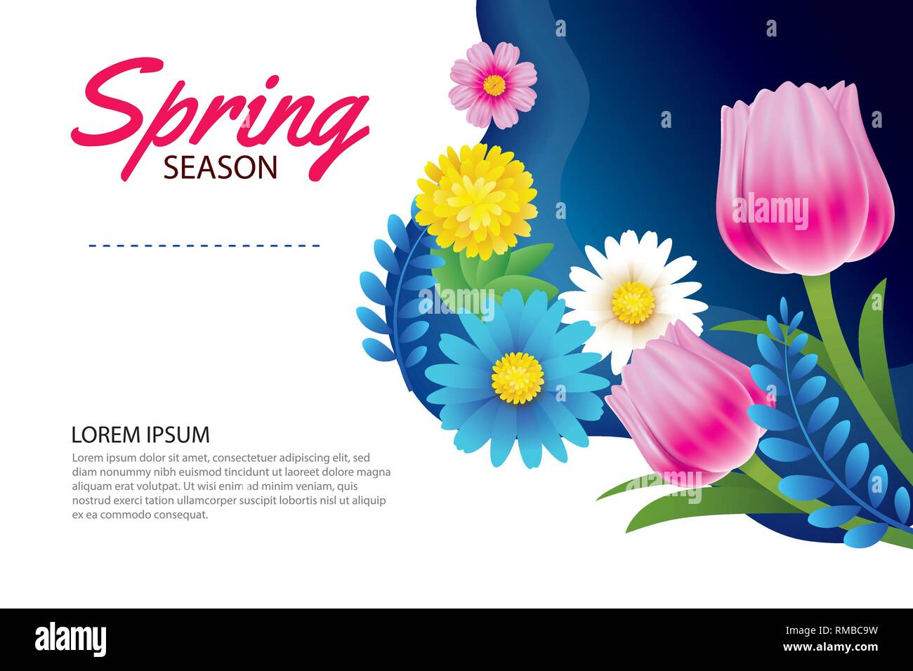 Hello spring greeting card and invitation with blooming flowers ...