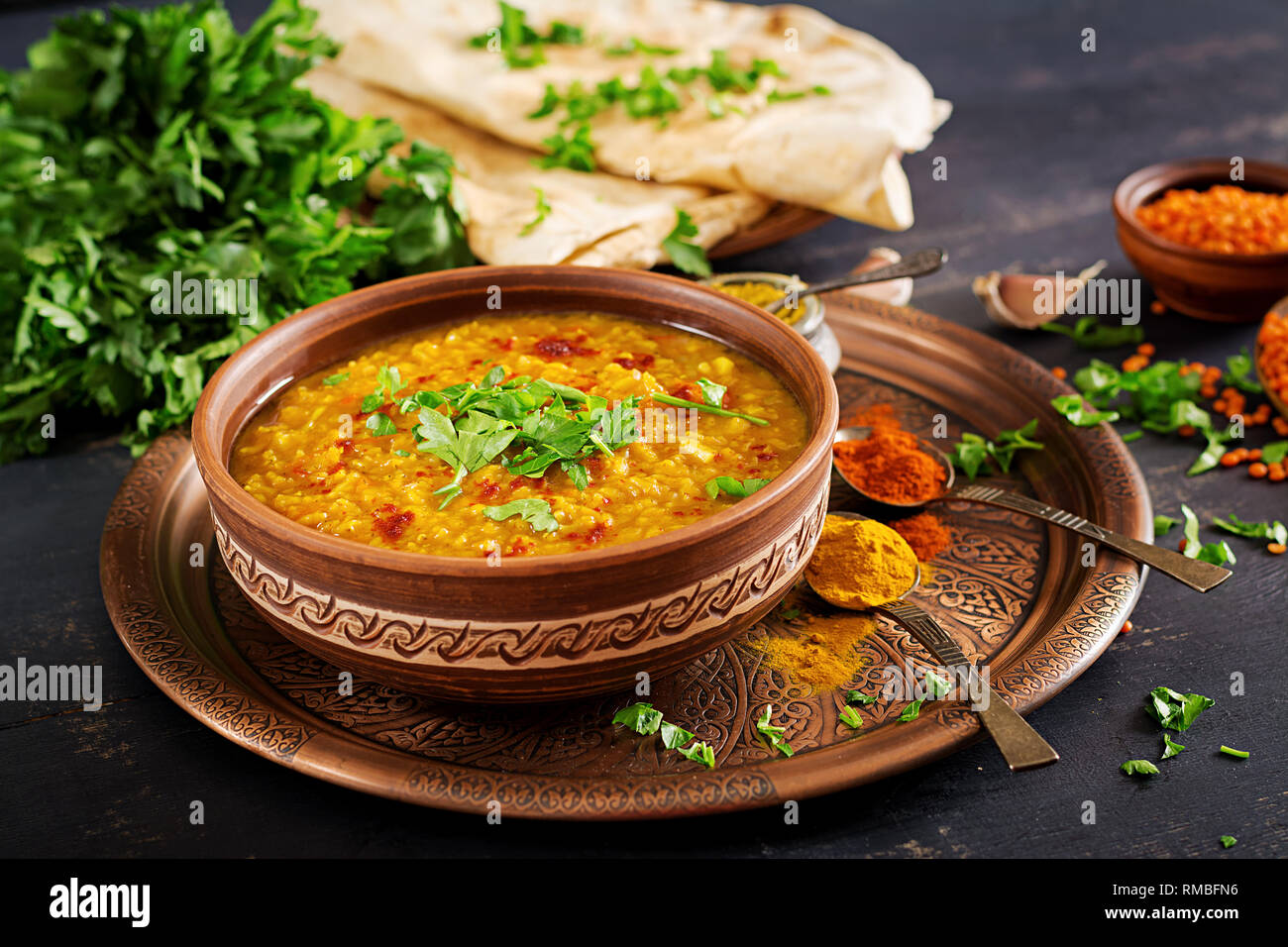 Indian dal. Traditional Indian soup lentils. Indian Dhal spicy curry in ...
