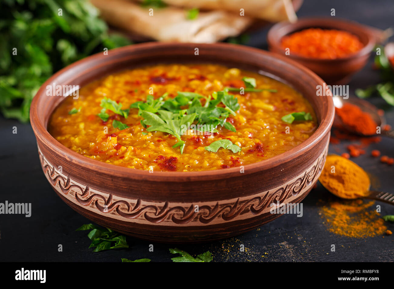 Indian dal. Traditional Indian soup lentils. Indian Dhal spicy curry in ...