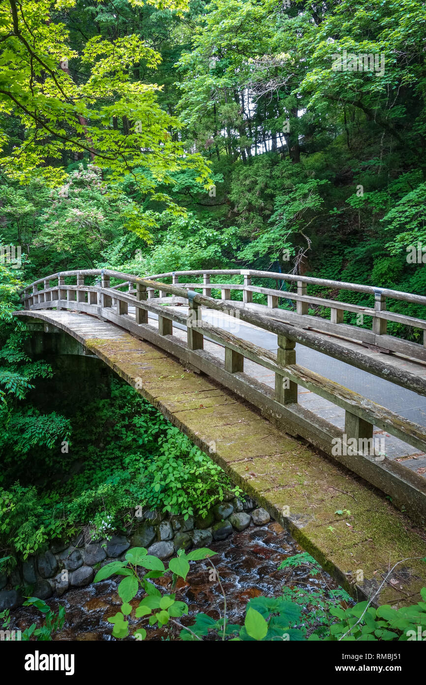 Traditional japanese wooden bridge in botanical garden, Nikko, Japan ...