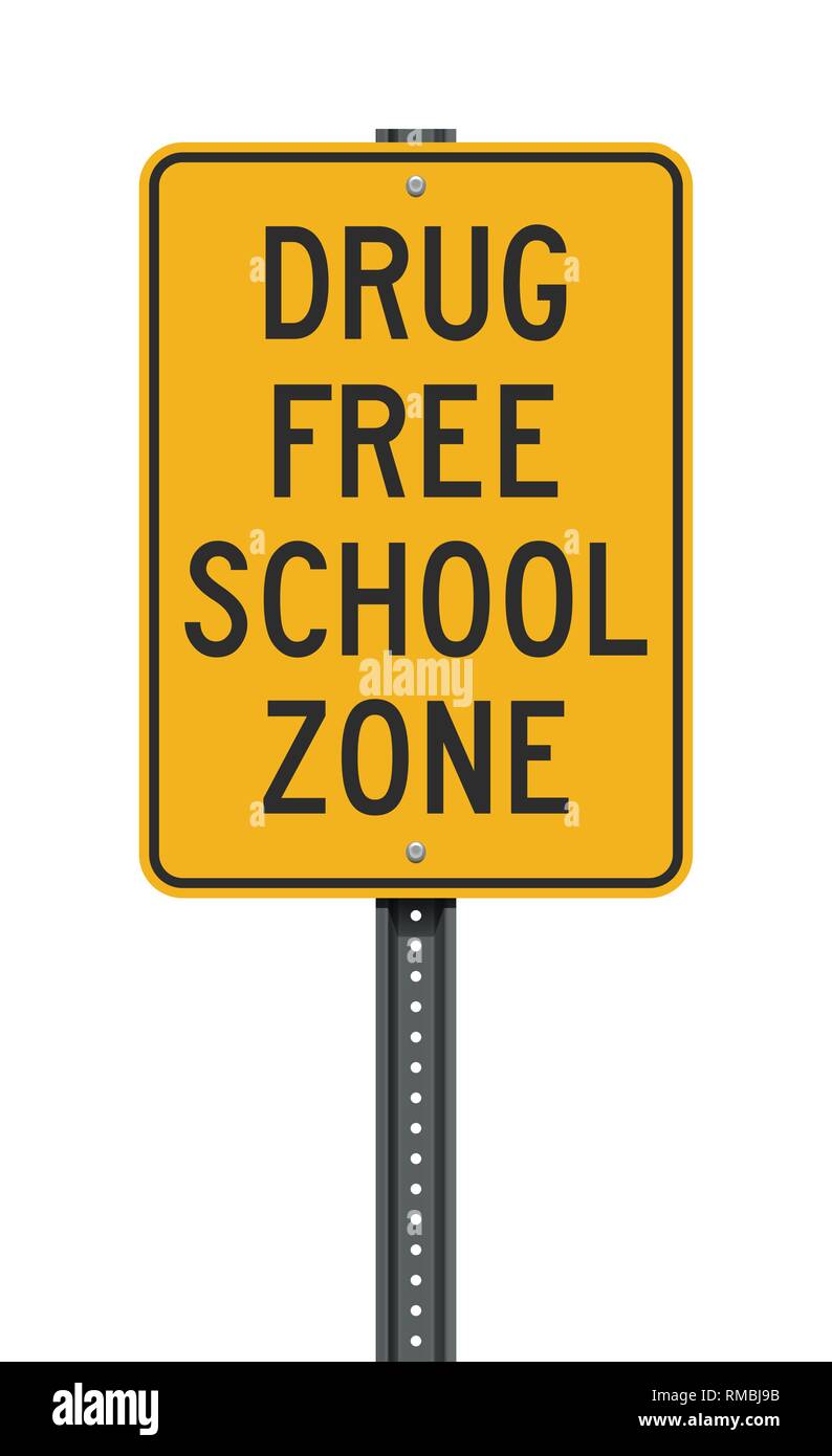 Vector illustration of the Drug Free School Zone yellow sign Stock ...