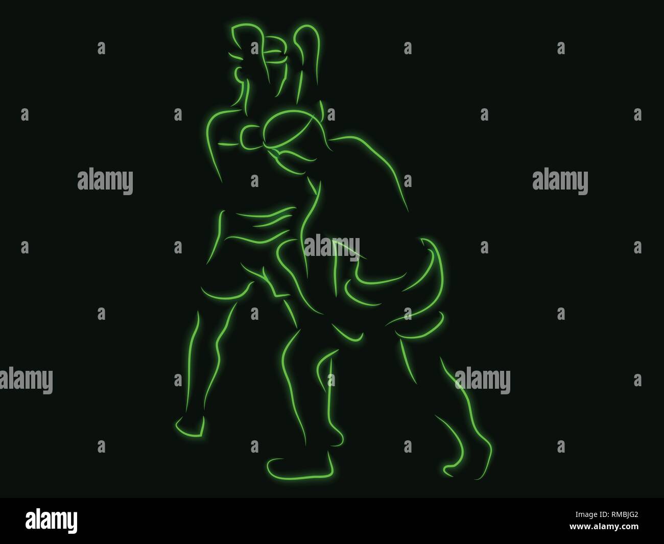 Thai traditional boxing on neon line vector graphics art Stock Vector ...