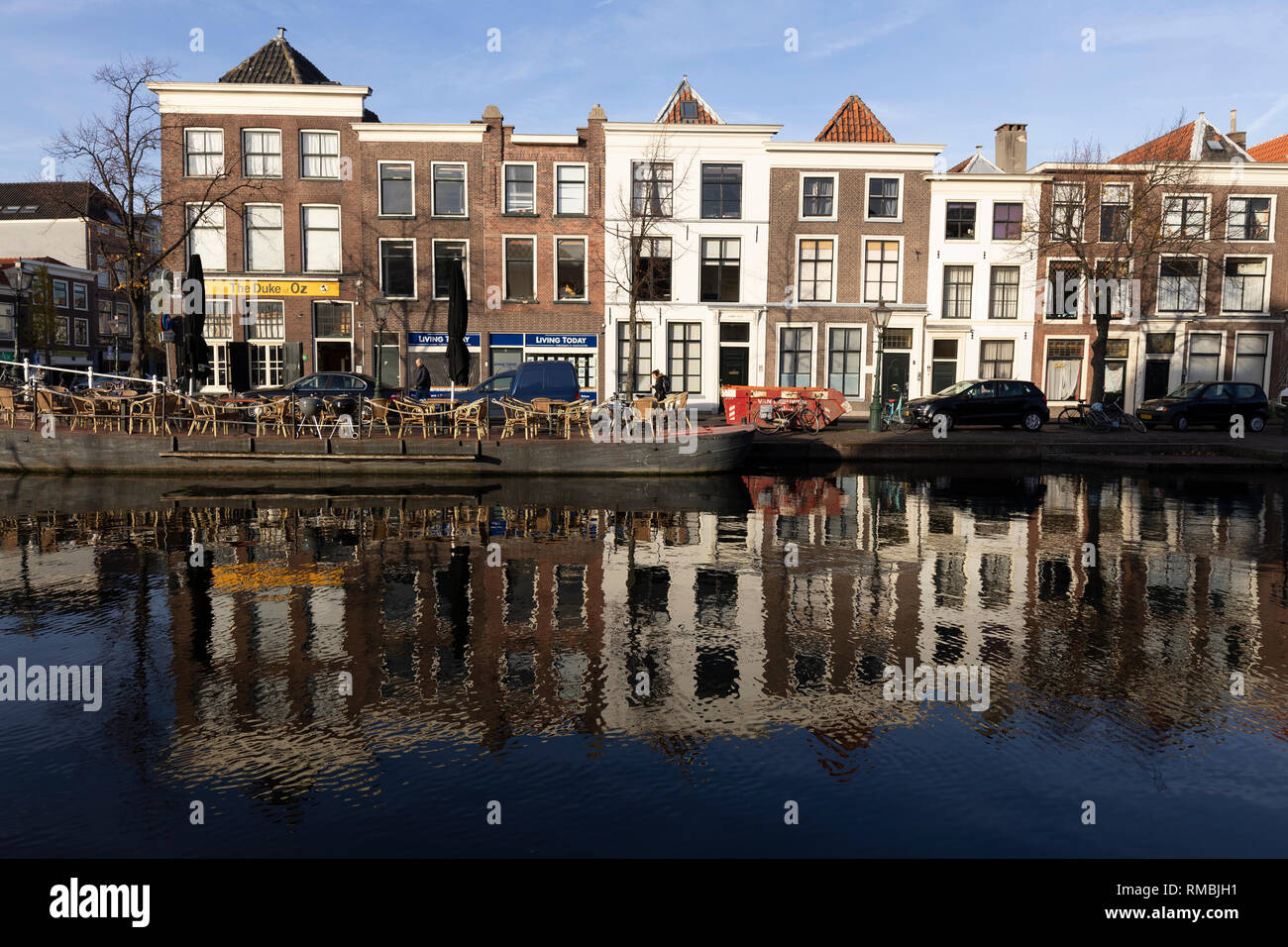 Autumn picturesque view on an old part of the city Leiden with classic ...