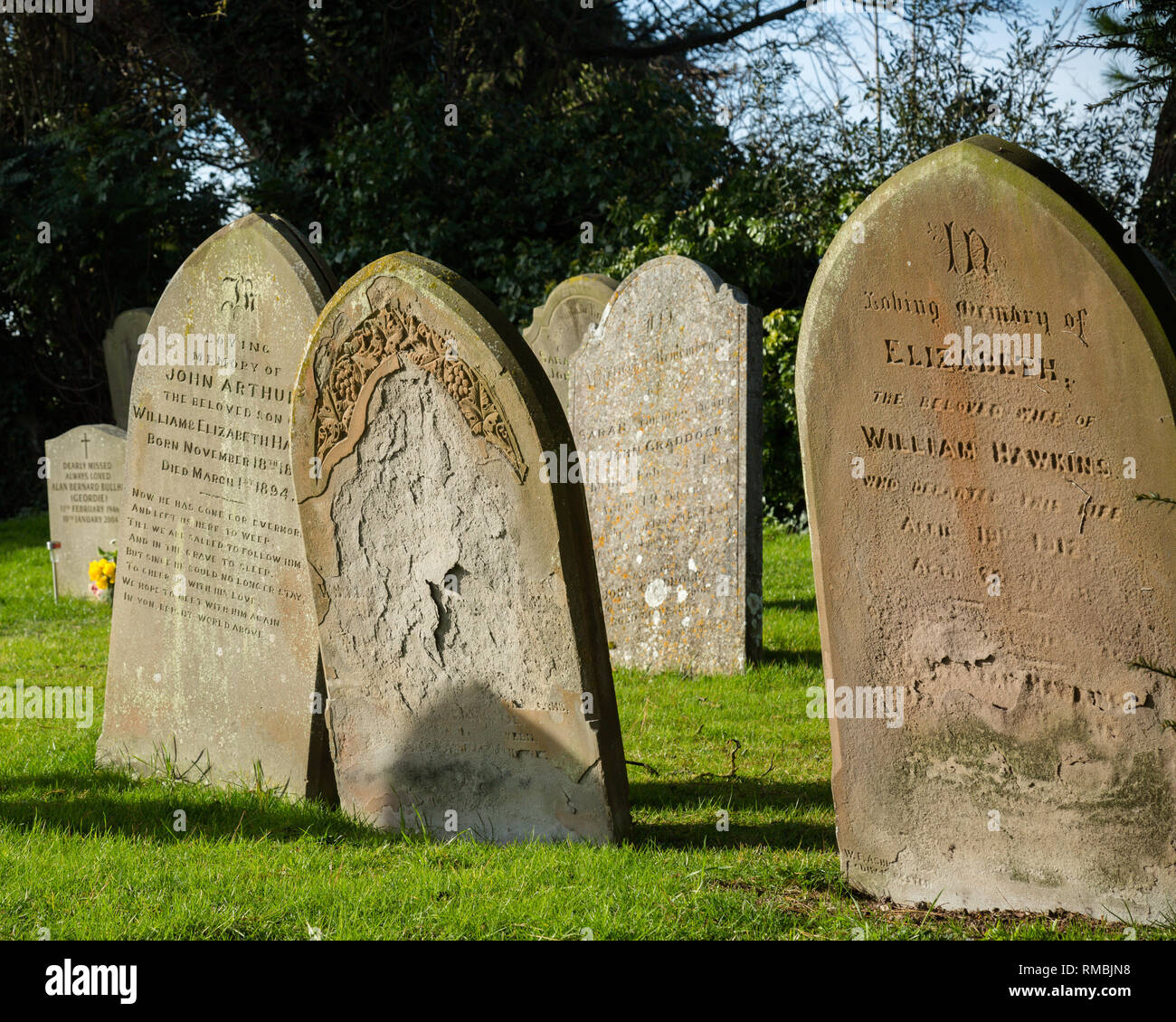Ancient headstones at a rural church in England Stock Photo - Alamy