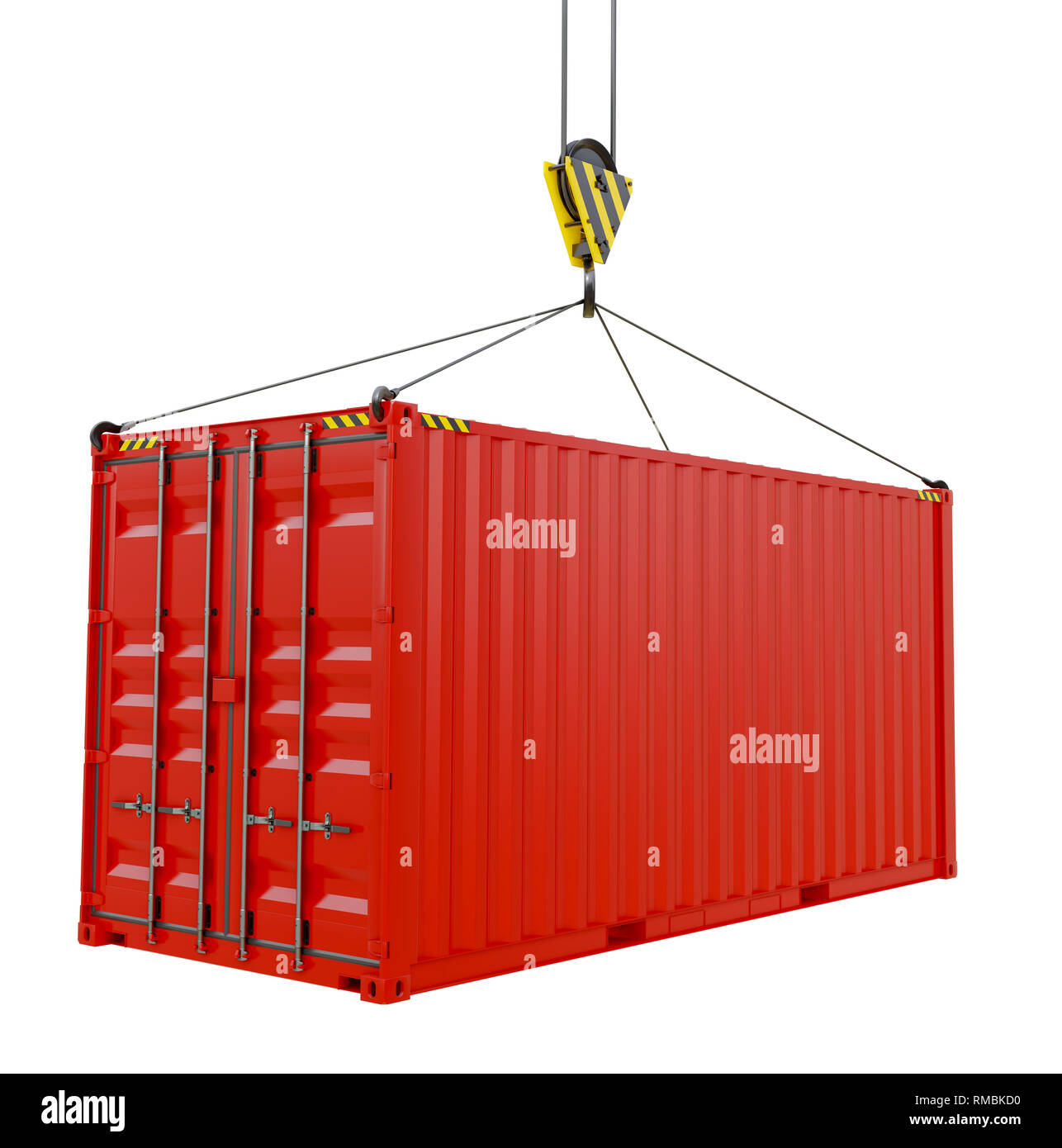 Red cargo container hoisted by hook Stock Photo - Alamy