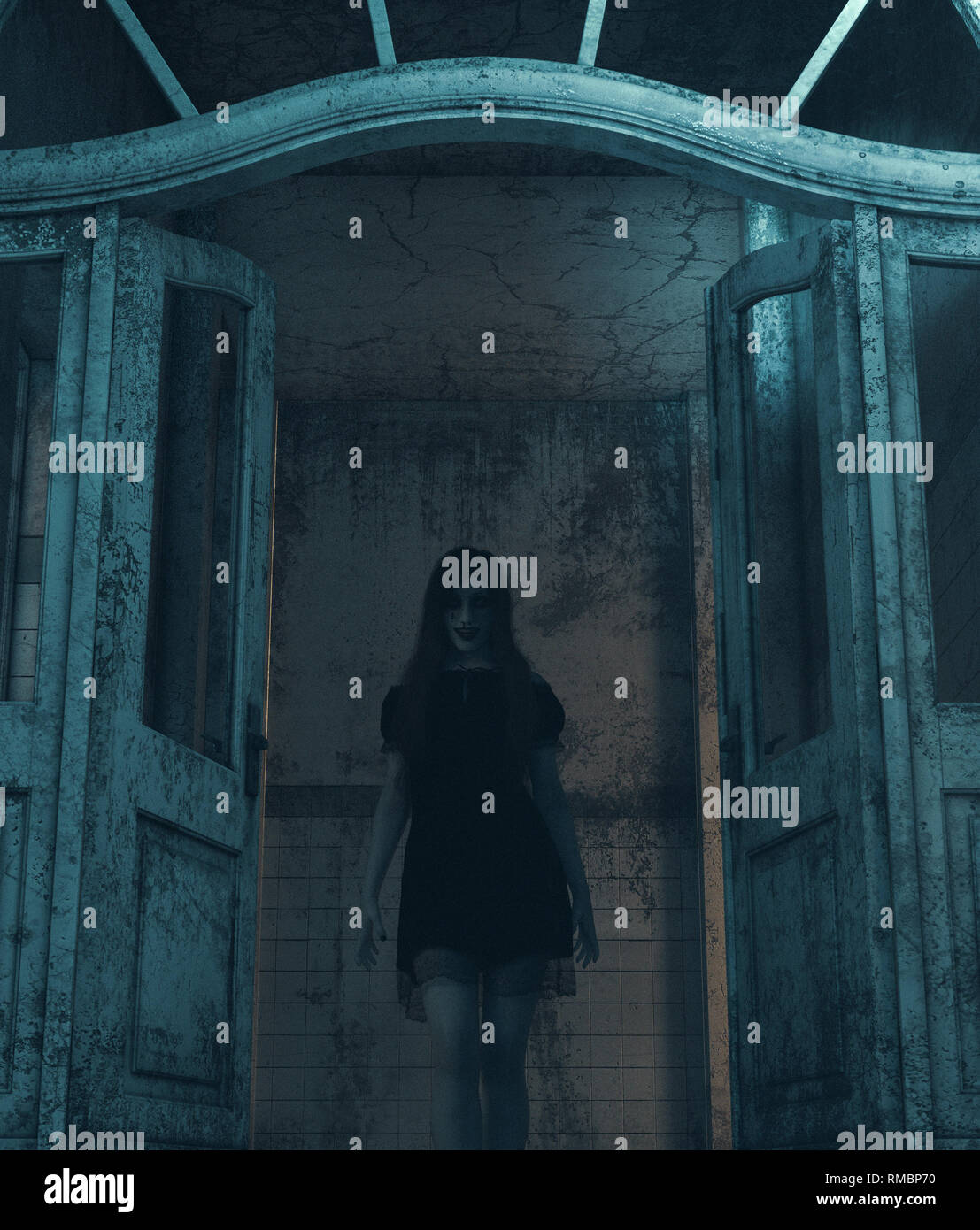 Girl being possessed by a demonic,3d rendering** night scene may have ...