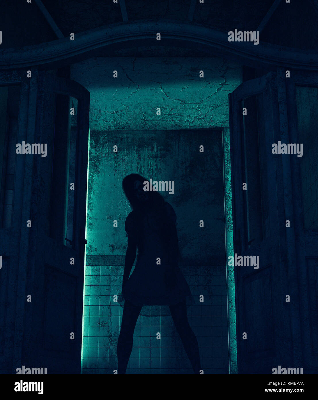 Girl being possessed by a demonic,3d rendering** night scene may have ...