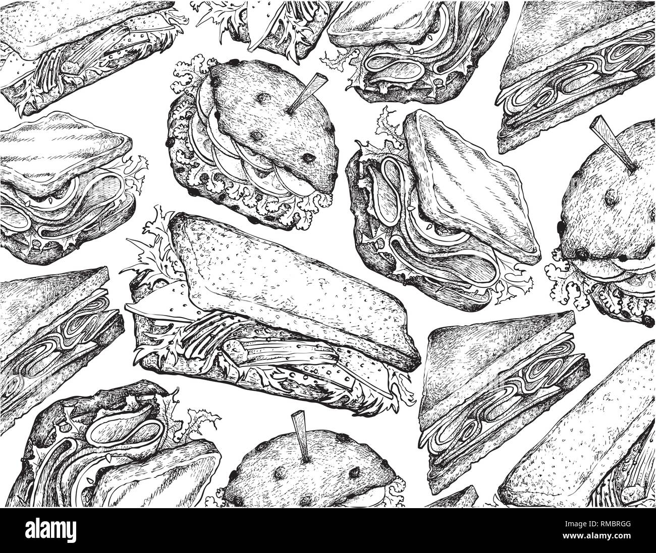 Illustration Hand Drawn Sketch Wallpaper of Various Delicious Freshly ...