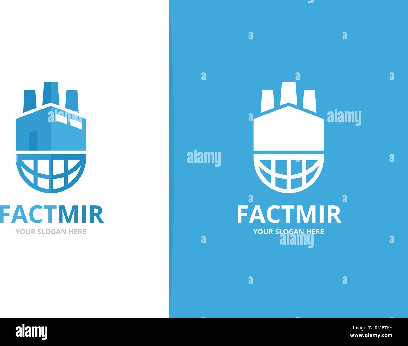 Vector factory and planet logo combination. Unique manufacturing and ...