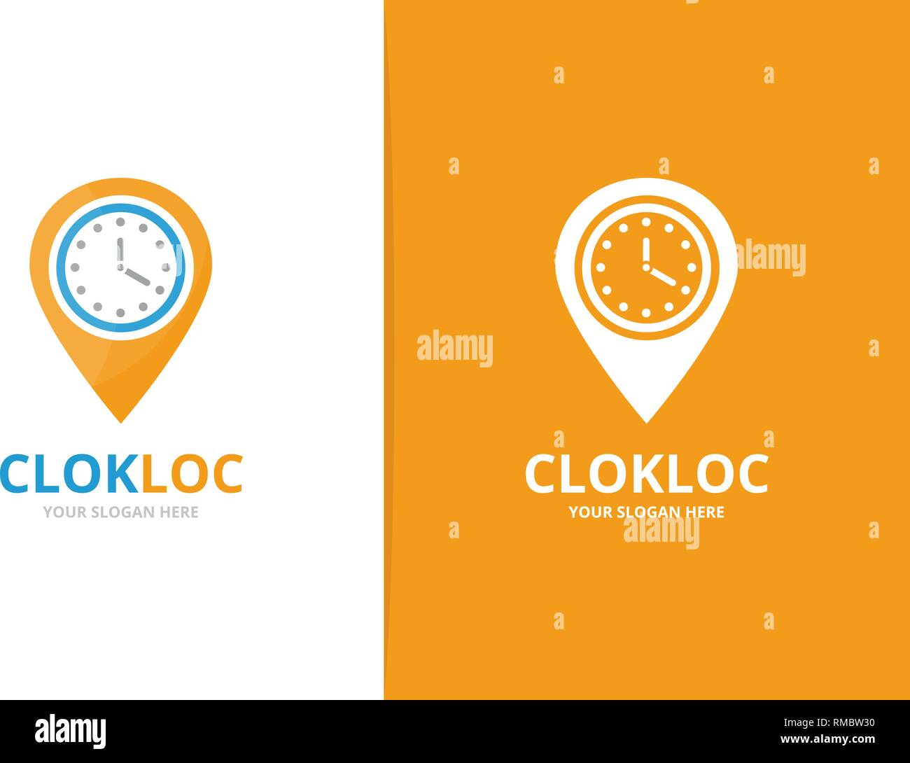 Vector clock and map pointer logo combination. Unique express and pin ...