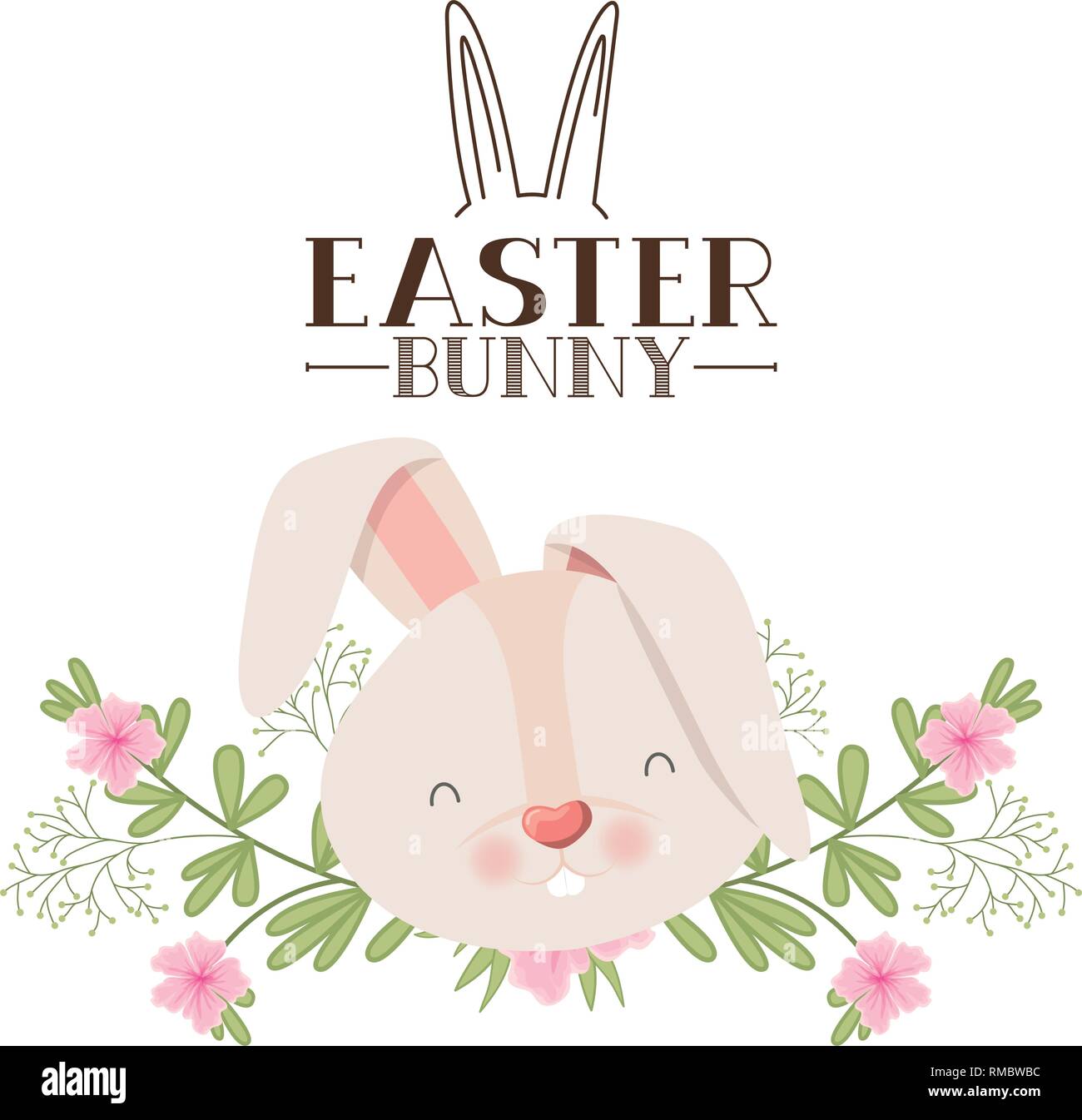 easter bunny label with flowers isolated icon Stock Vector Image & Art ...