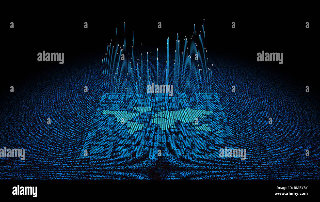 Technological data QR code and world map, data identification Stock ...