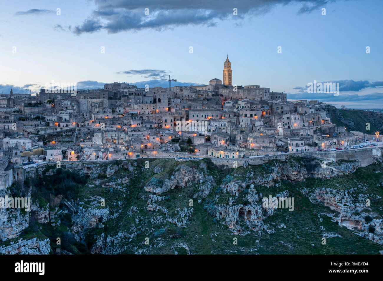 Night View of Matera from Murgia Timone side Stock Photo - Alamy