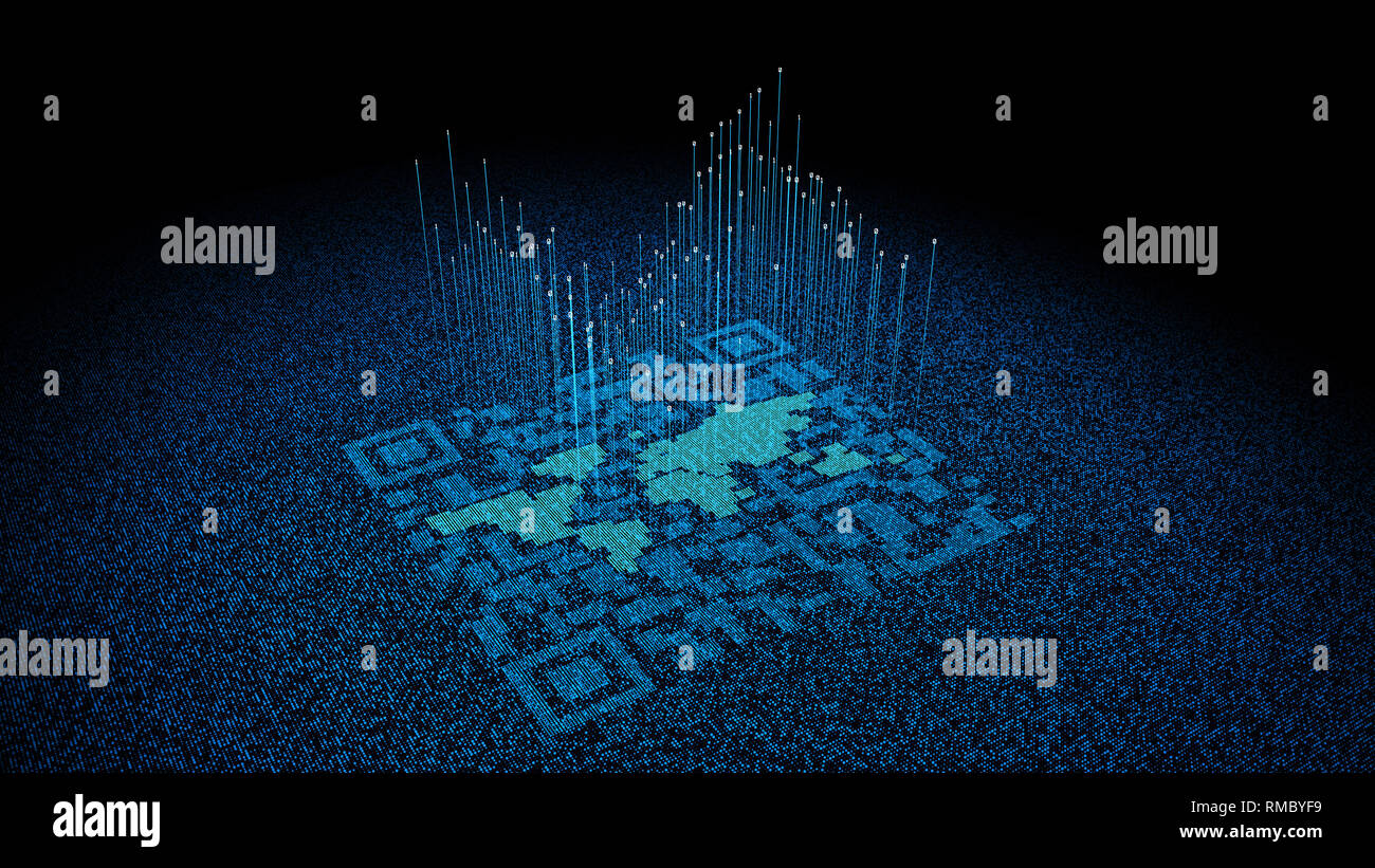 Technological data QR code and world map, data identification Stock ...
