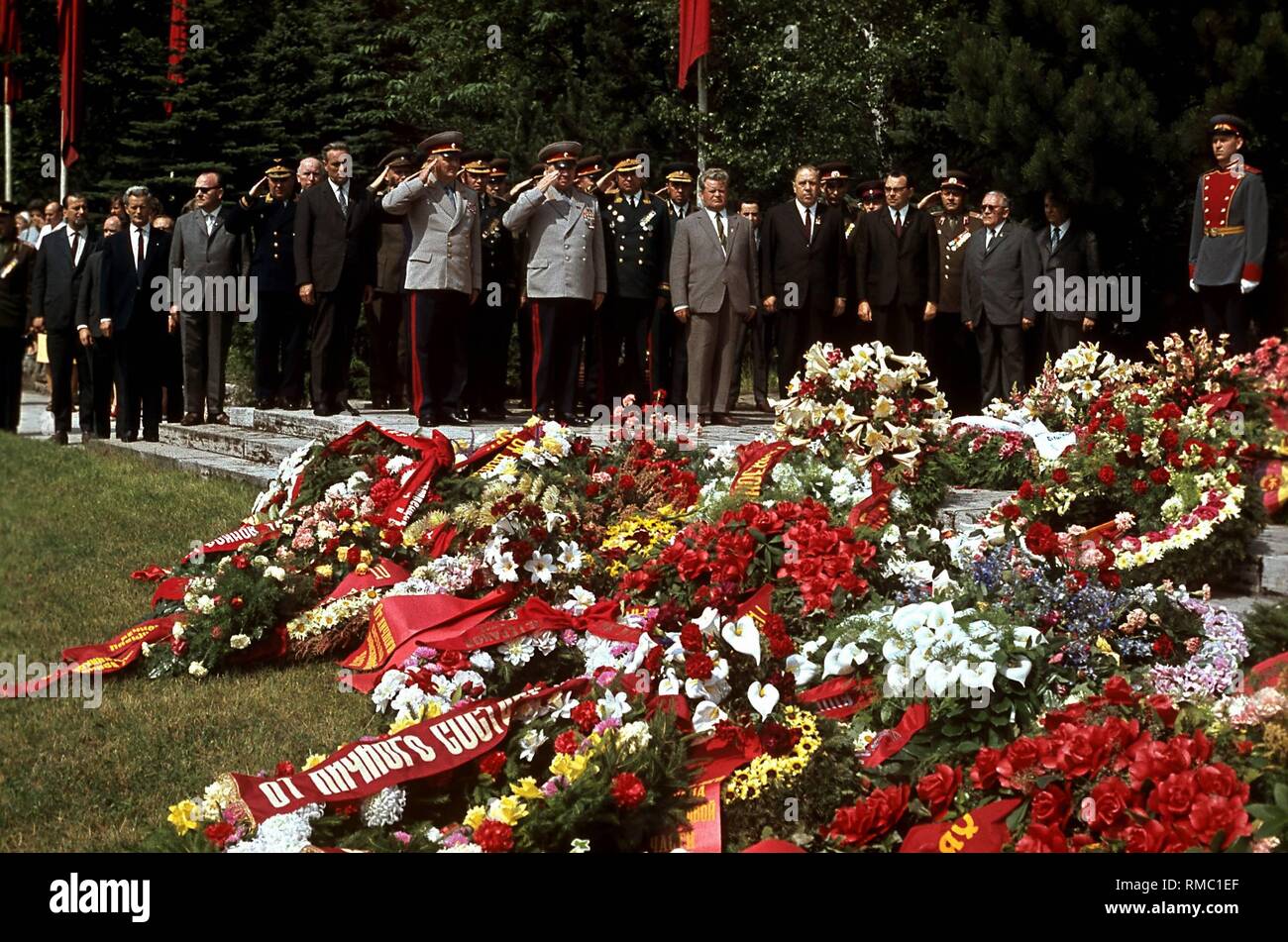 Wreath-laying ceremony at the Soviet War Memorial in Weimar with SED ...