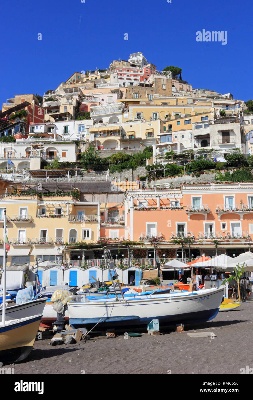 Fishing boats on beach, Positano Stock Photo - Alamy