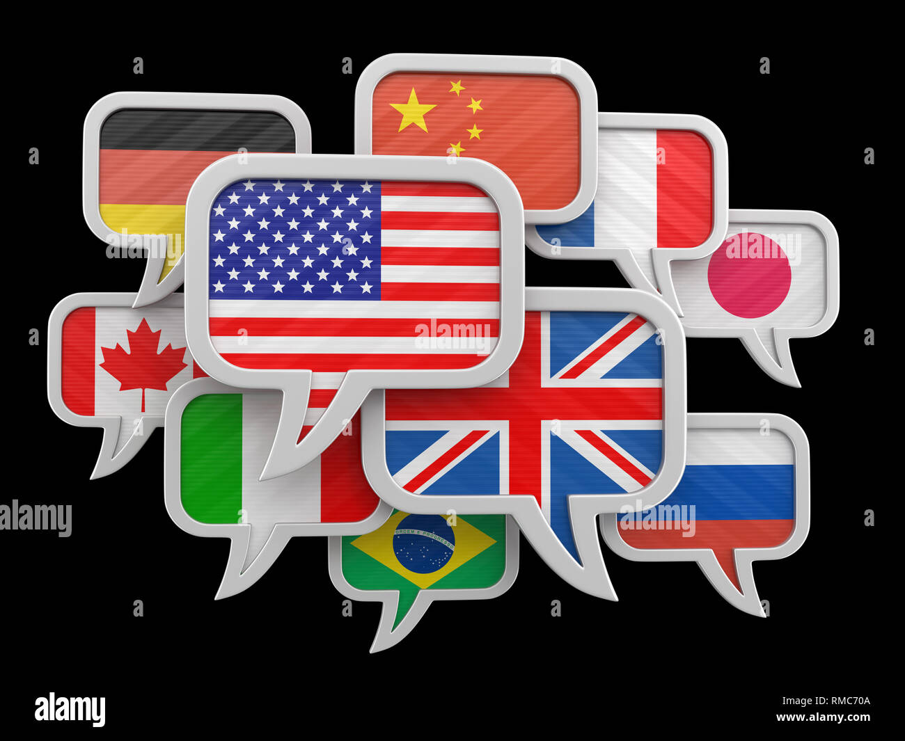Speech bubbles with flags. Image with clipping path Stock Photo - Alamy