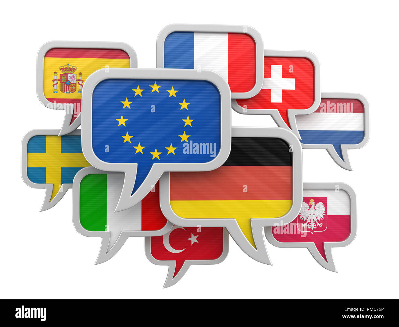 Speech bubbles with flags. Image with clipping path Stock Photo - Alamy