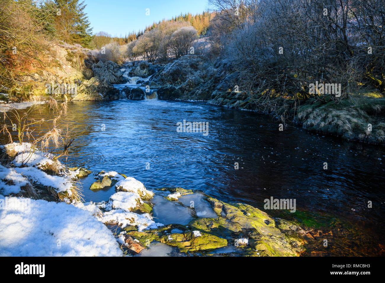 Pool Ness waterfall in winter, Big Water of Fleet, Dumfries & Galloway ...