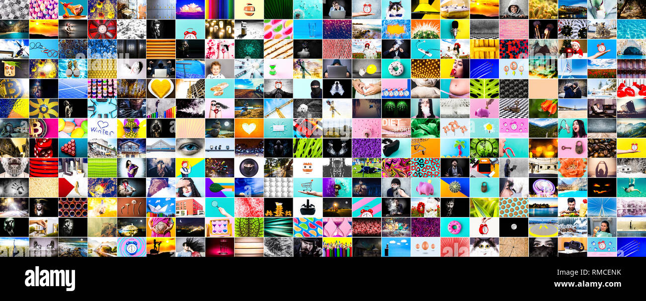a wall of images, a collage of colorful stock photos on various topics ...