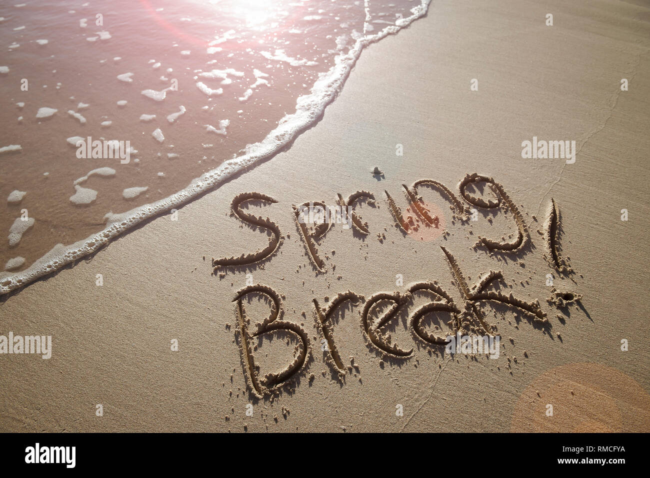 Excited Spring Break message handwritten with exclamation mark on the ...