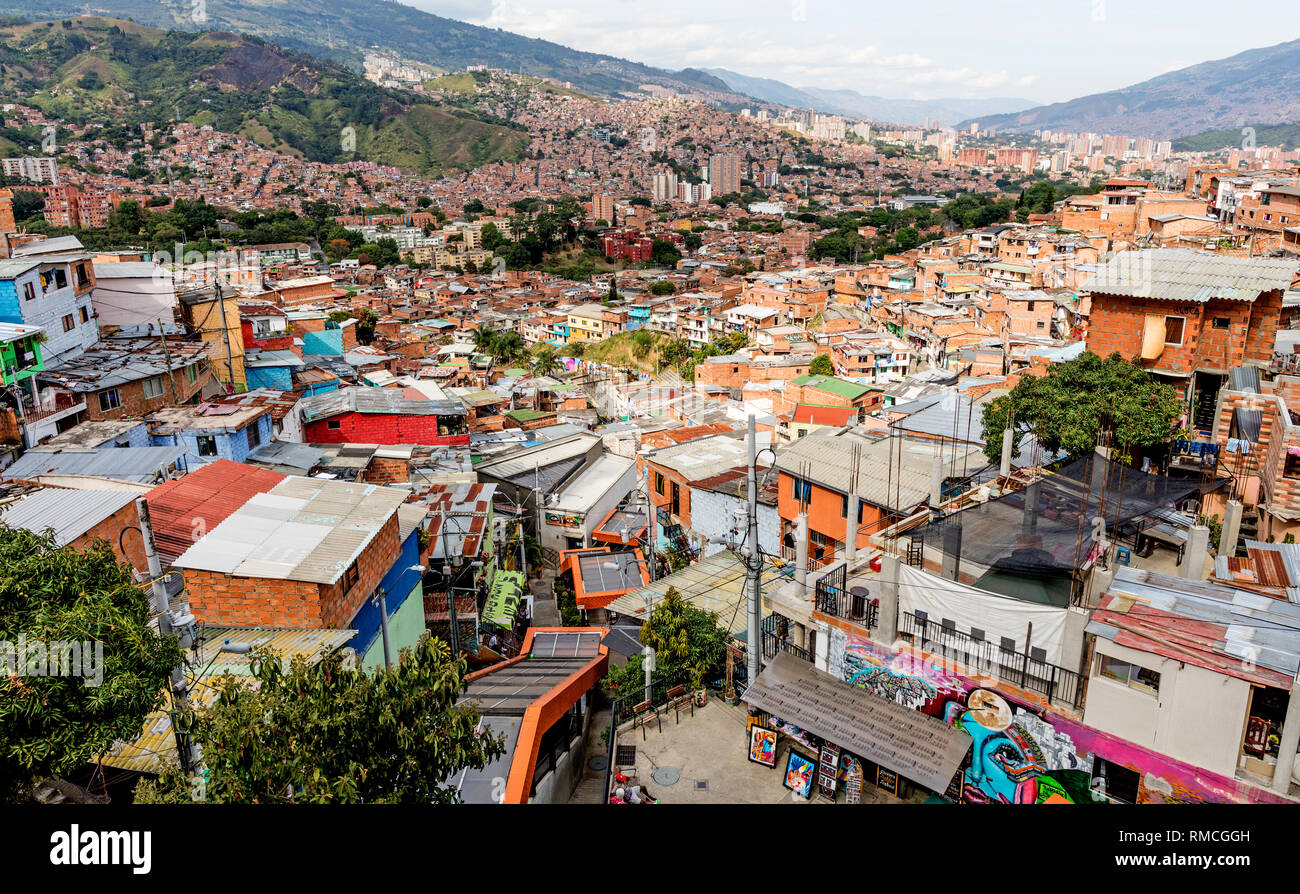 Slum Dwellings near Comuna 13 Medellin Colombia South America Stock ...