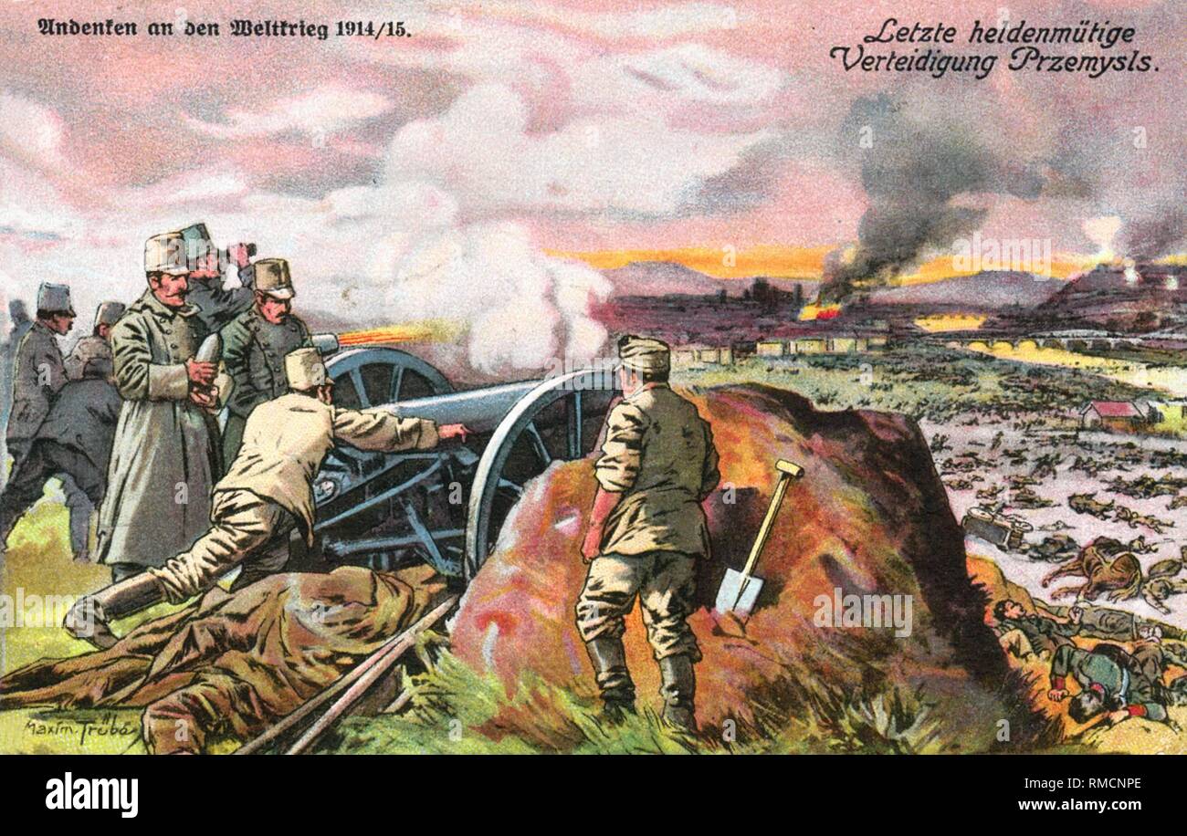 Guns of Austrian defenders on the battlefield at the Polish town of ...