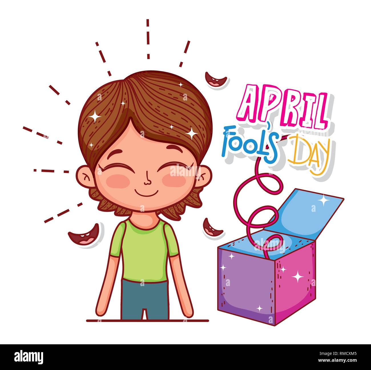 boy with funny fools day box Stock Vector Image & Art - Alamy