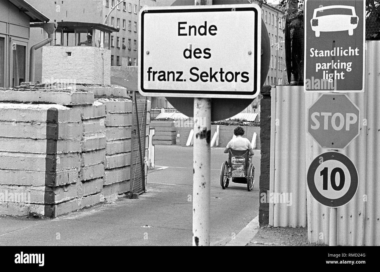 A sign announces the end of the French sector in Berlin, at the inner ...