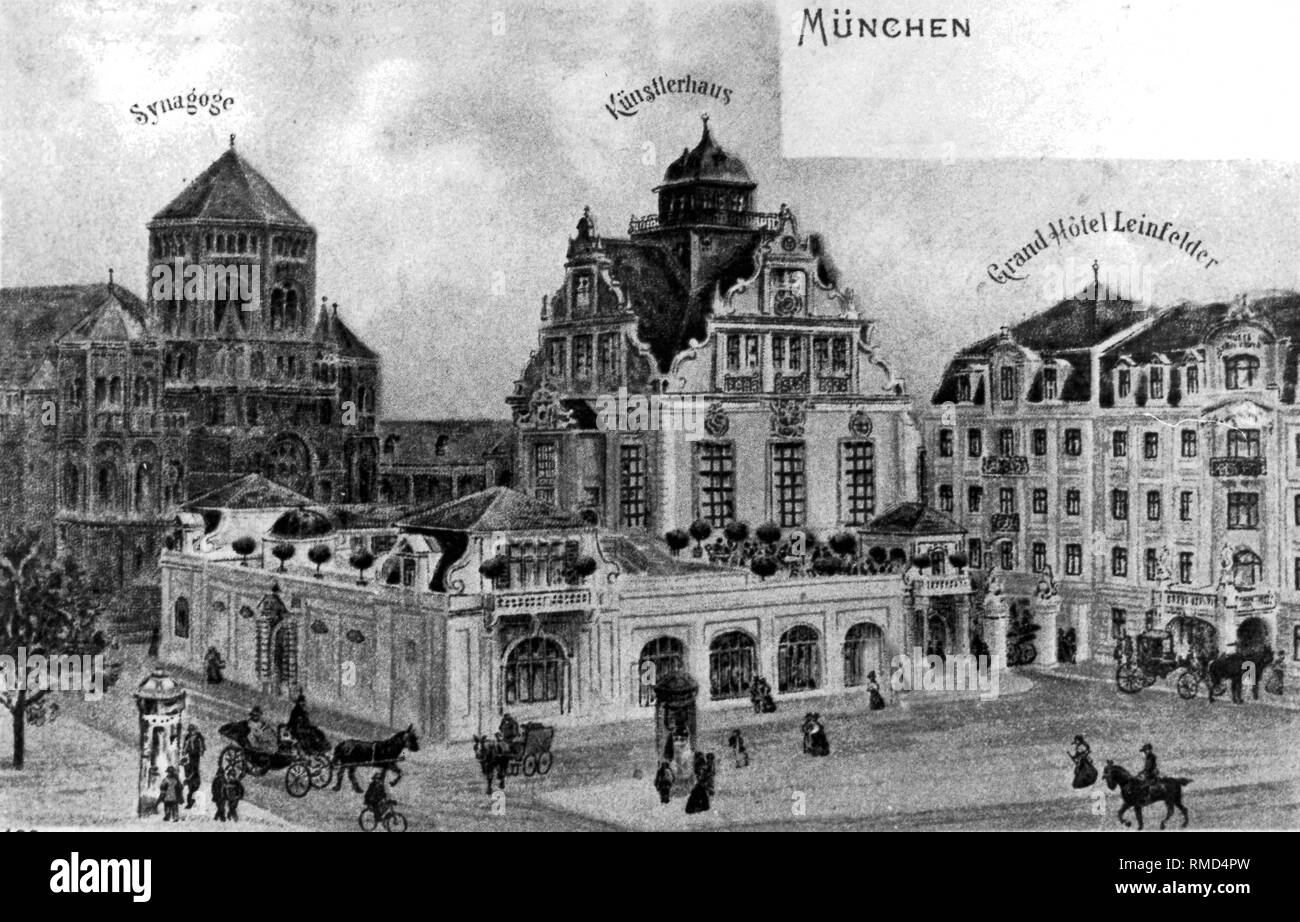 The 1887 inaugurated Synagogue at the Lenbach Square in Munich. Next to ...