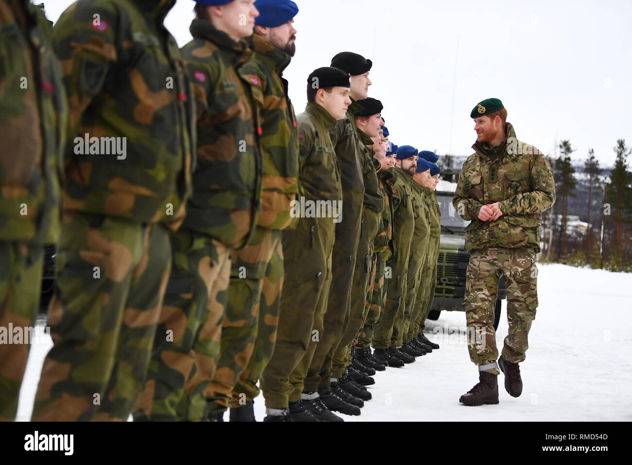 The Duke of Sussex talks to Norwegian service personnel during a visit ...