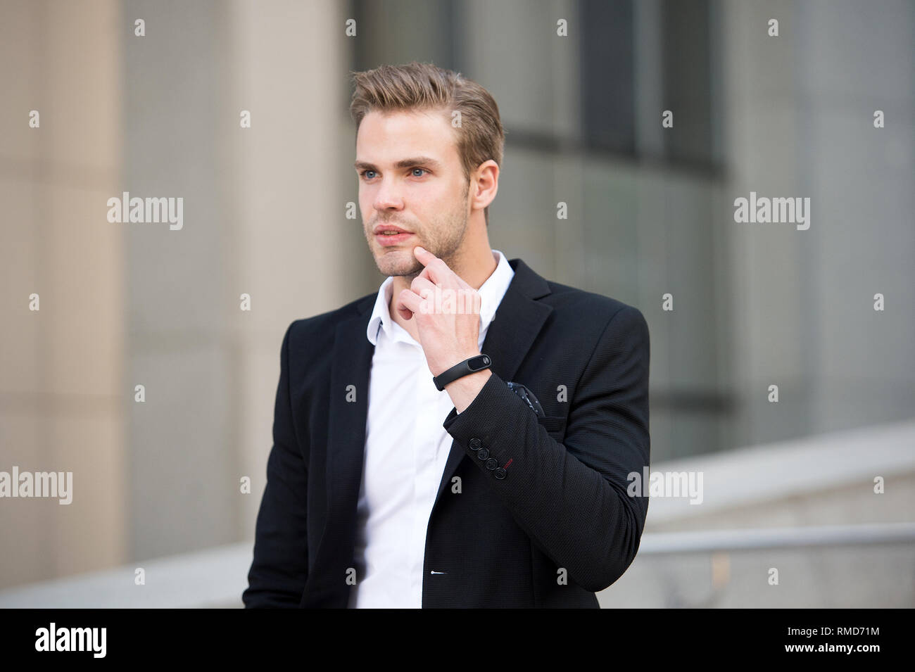 Man formal suit businessman well groomed urban background. Professional ...