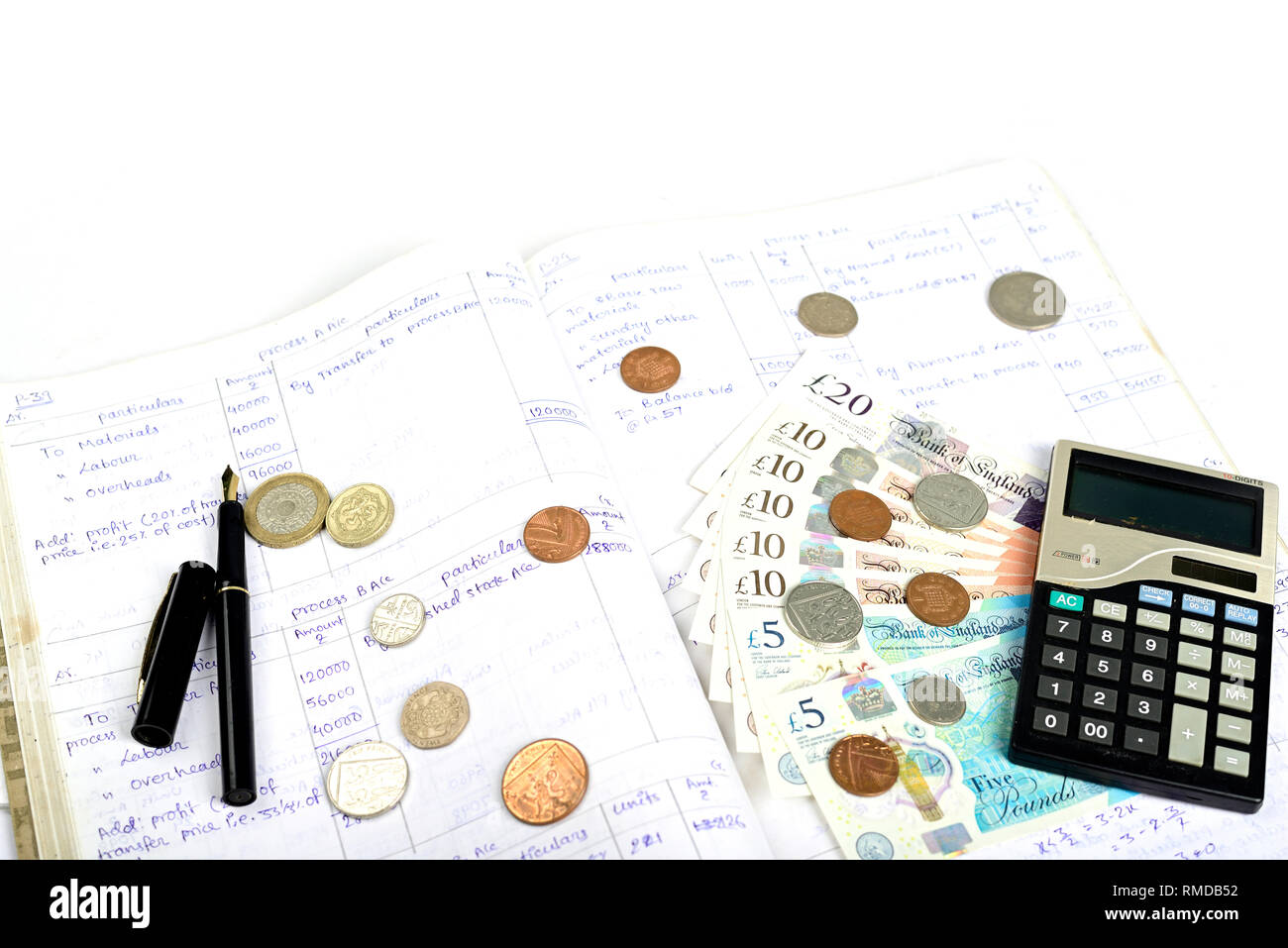 Accounting British currency pound sterling isolated on white background ...