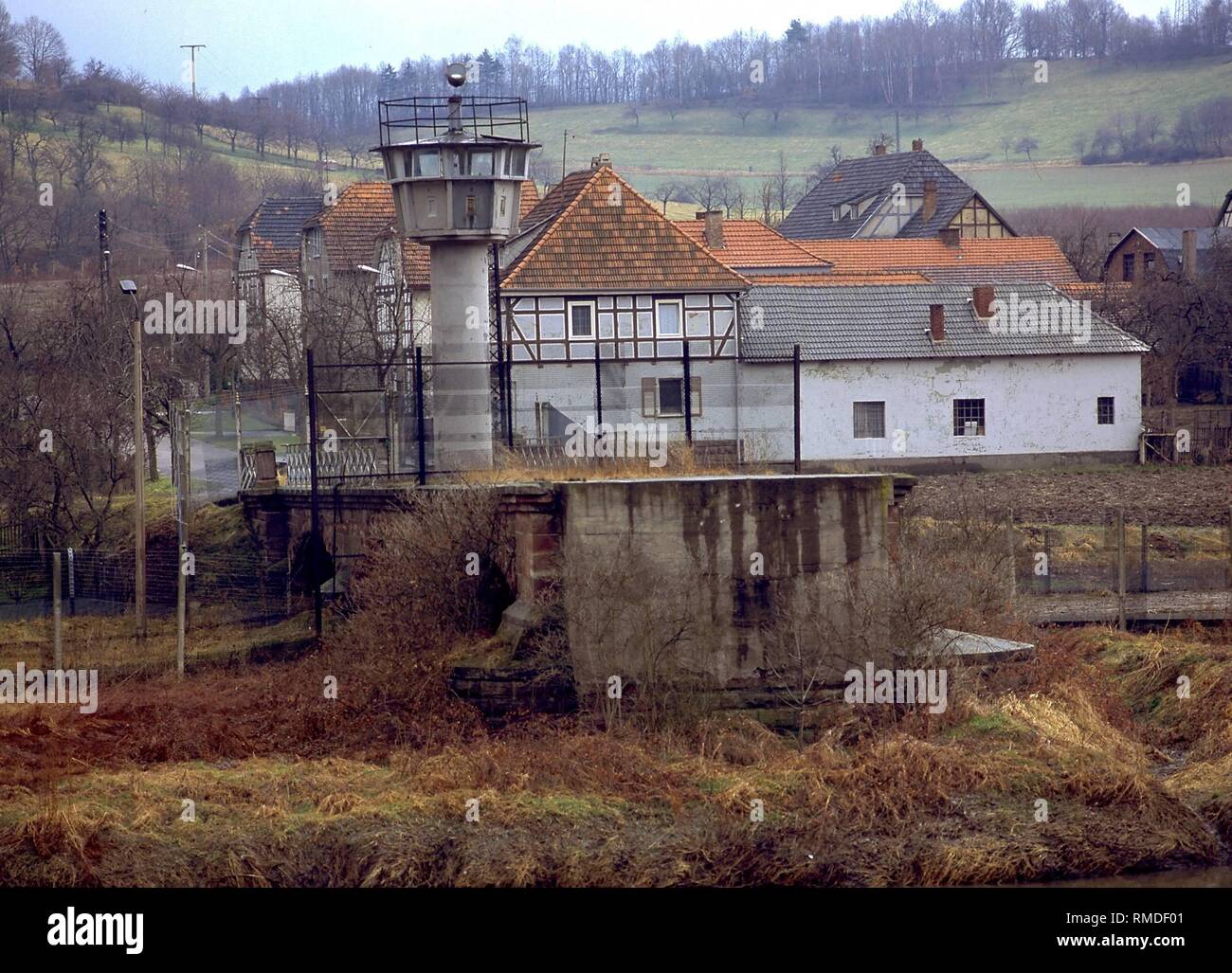 Blocked bridge over the border river Werra at Lindewerra in the GDR ...