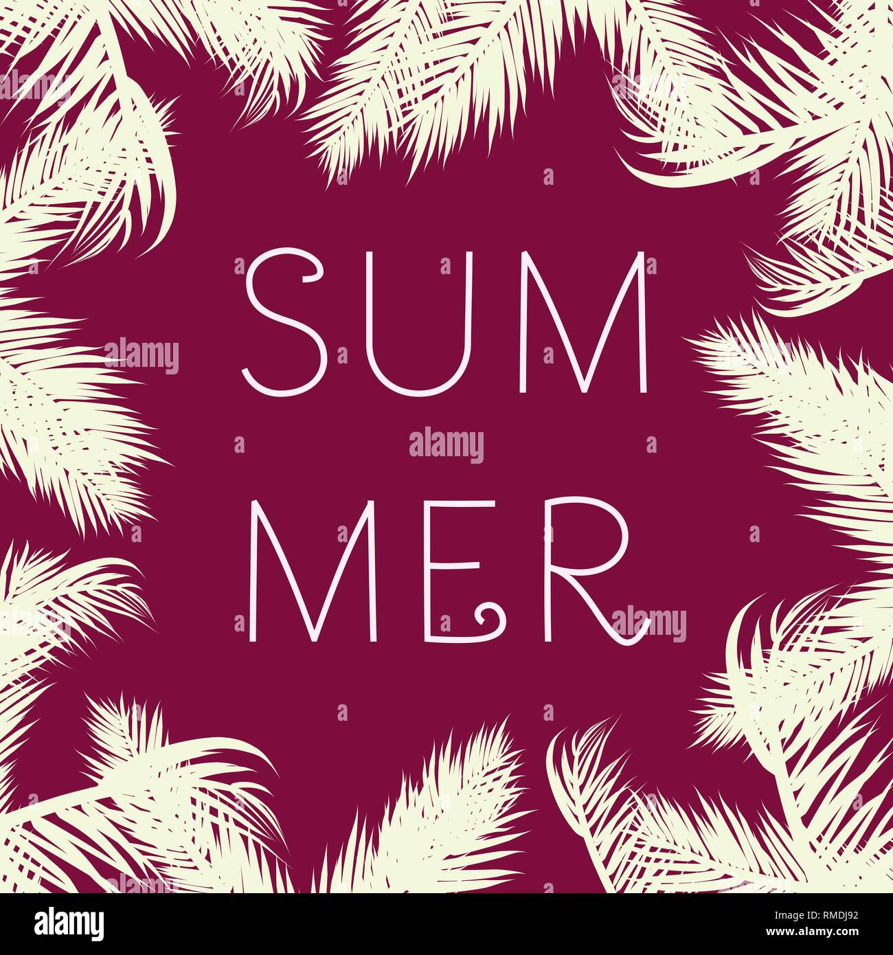 Summer tropical background with exotic palm leaves. Summer postcard ...