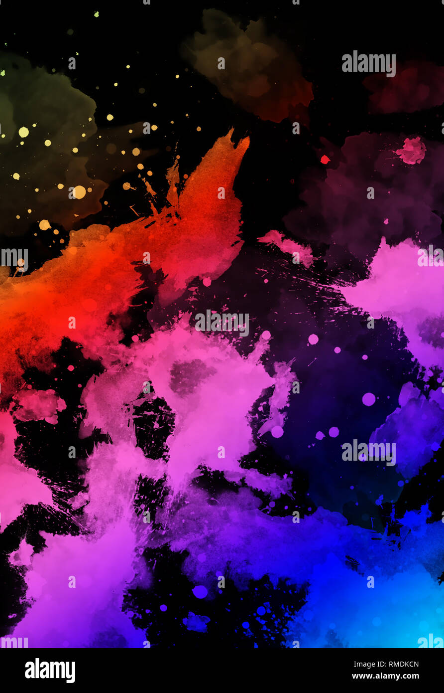 abstract color splashes on black background Stock Photo - Alamy
