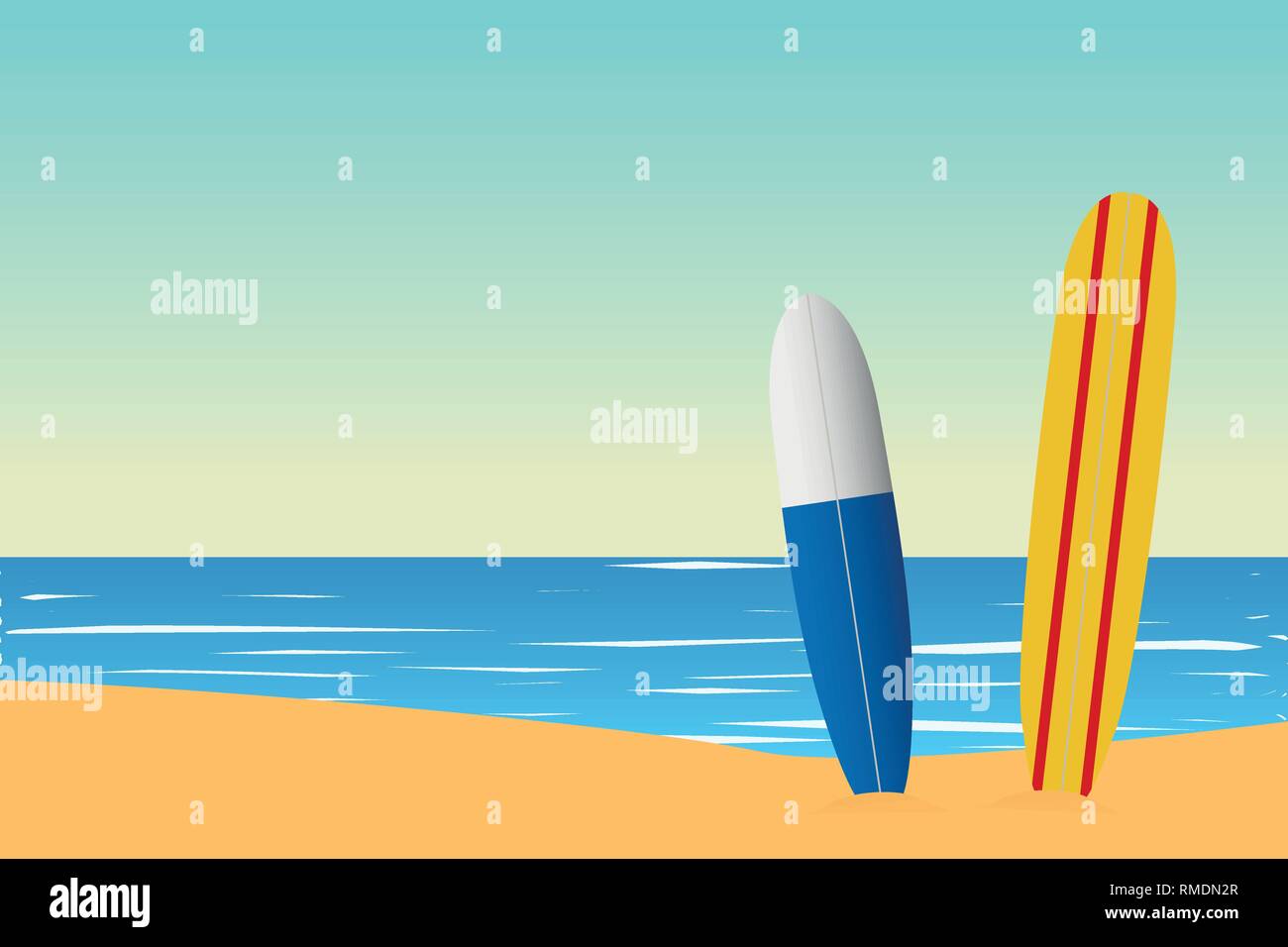 Tropical landscape. Seascape. Summer background. Surfing board. Flat ...