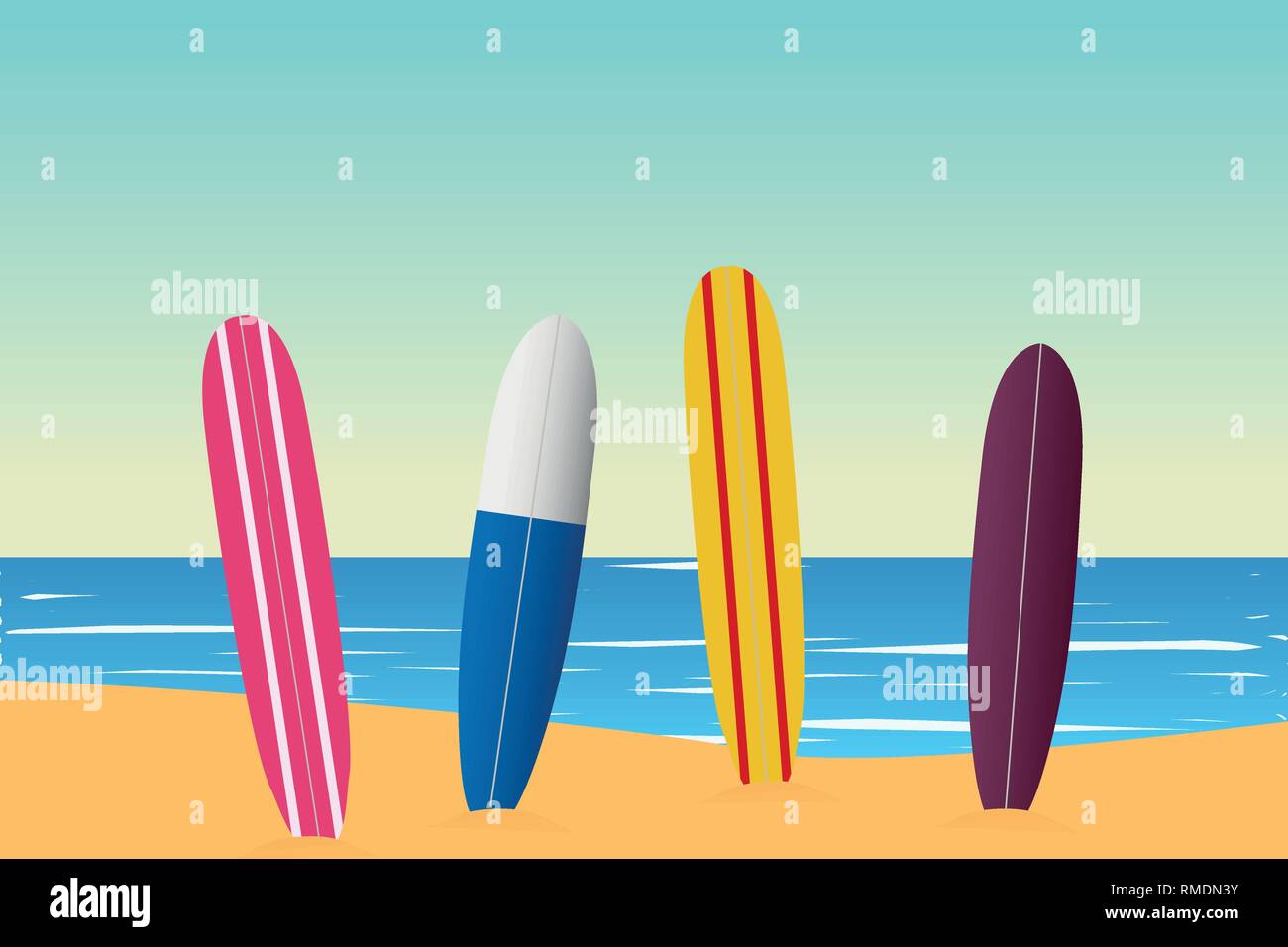 Tropical landscape. Seascape. Summer background. Surfing board. Flat ...